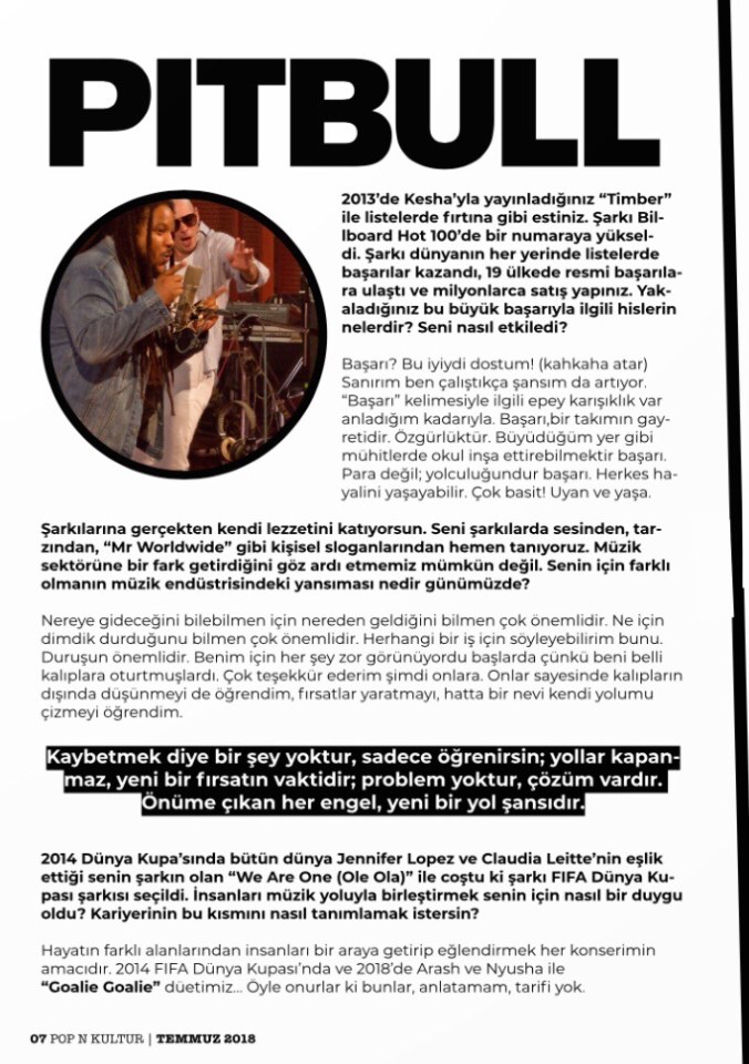 Pitbull Graces the Cover of Turkish Magazine, ‘Pop & Kultur’ | Pitbull ...