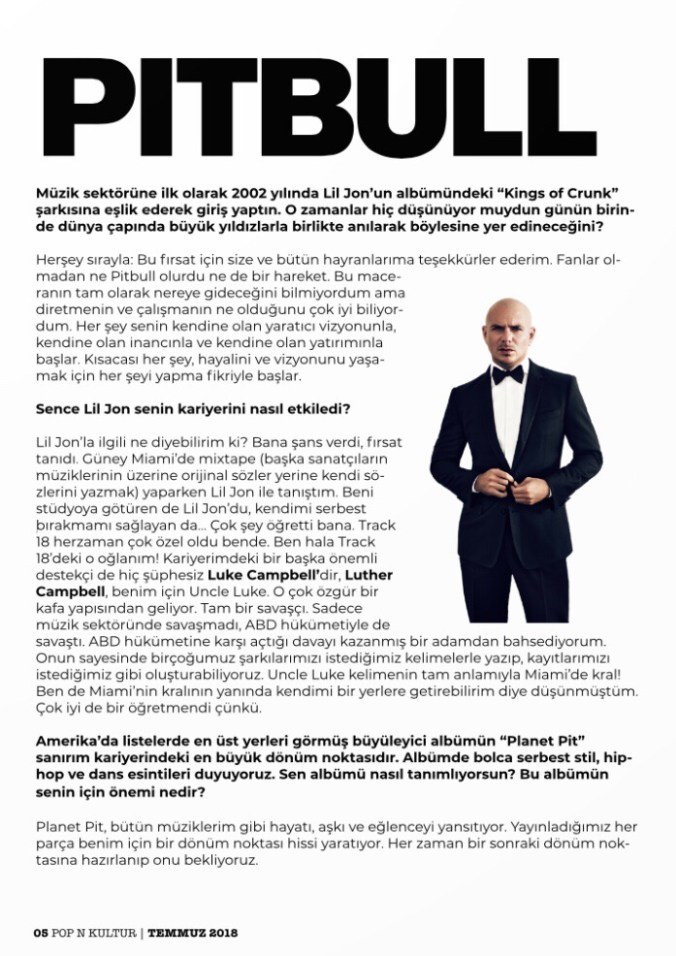 Pitbull Graces the Cover of Turkish Magazine, ‘Pop & Kultur’ | Pitbull ...